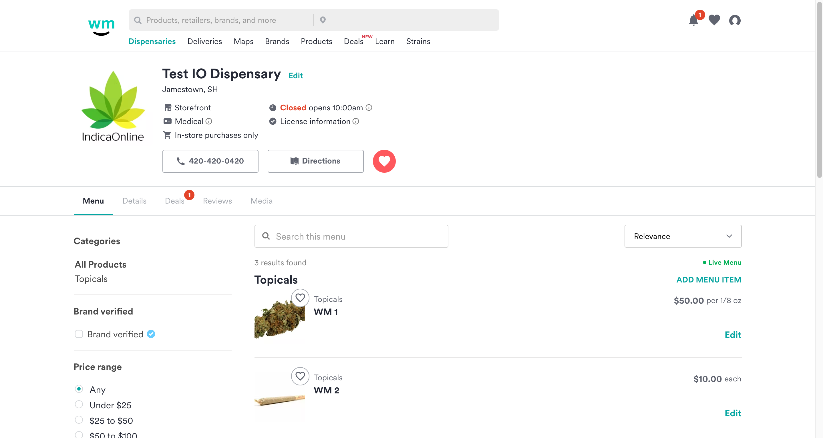Weedmaps Integration
